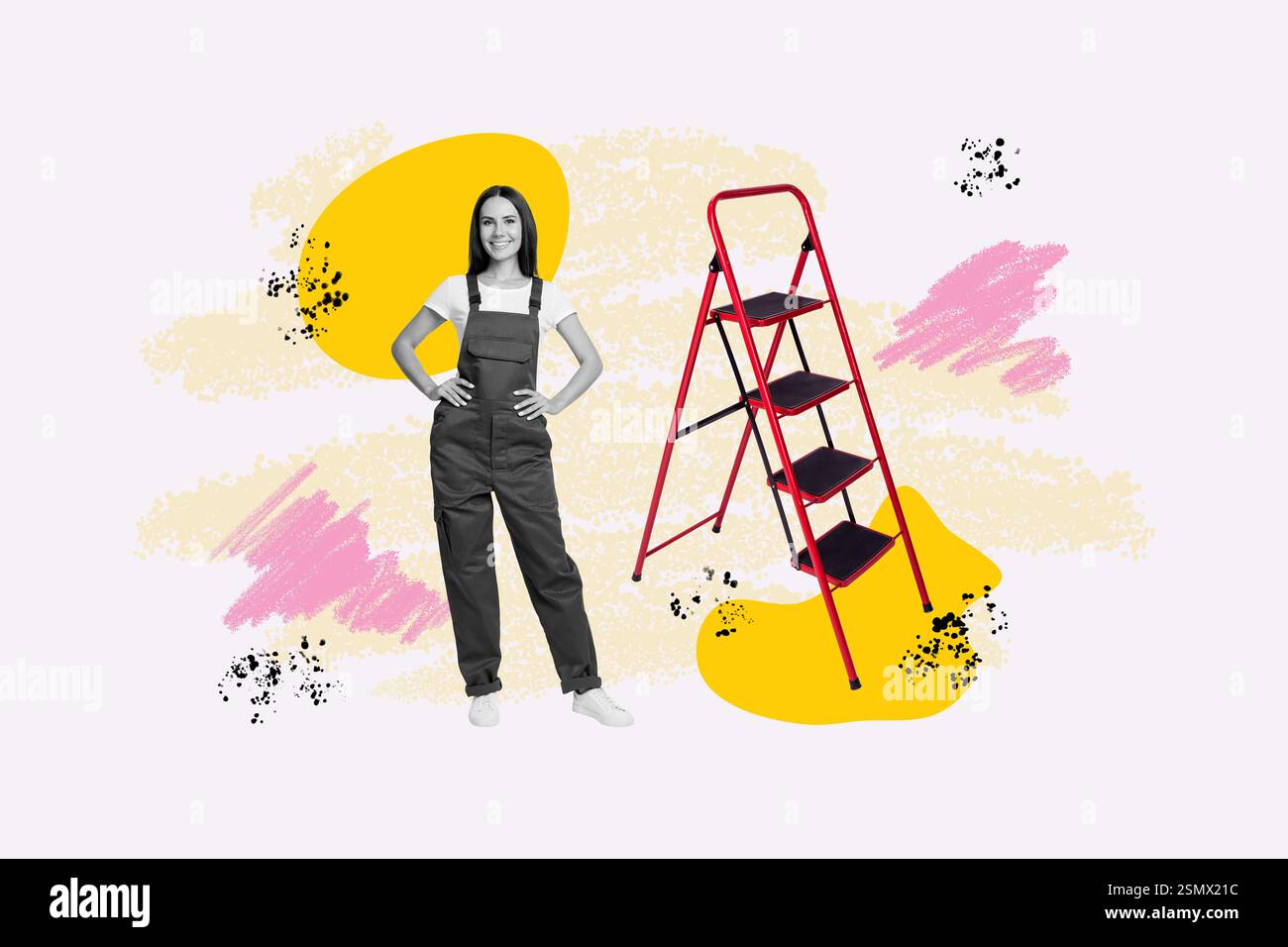 Sketch image artwork composite 3D photo collage of builder service ...