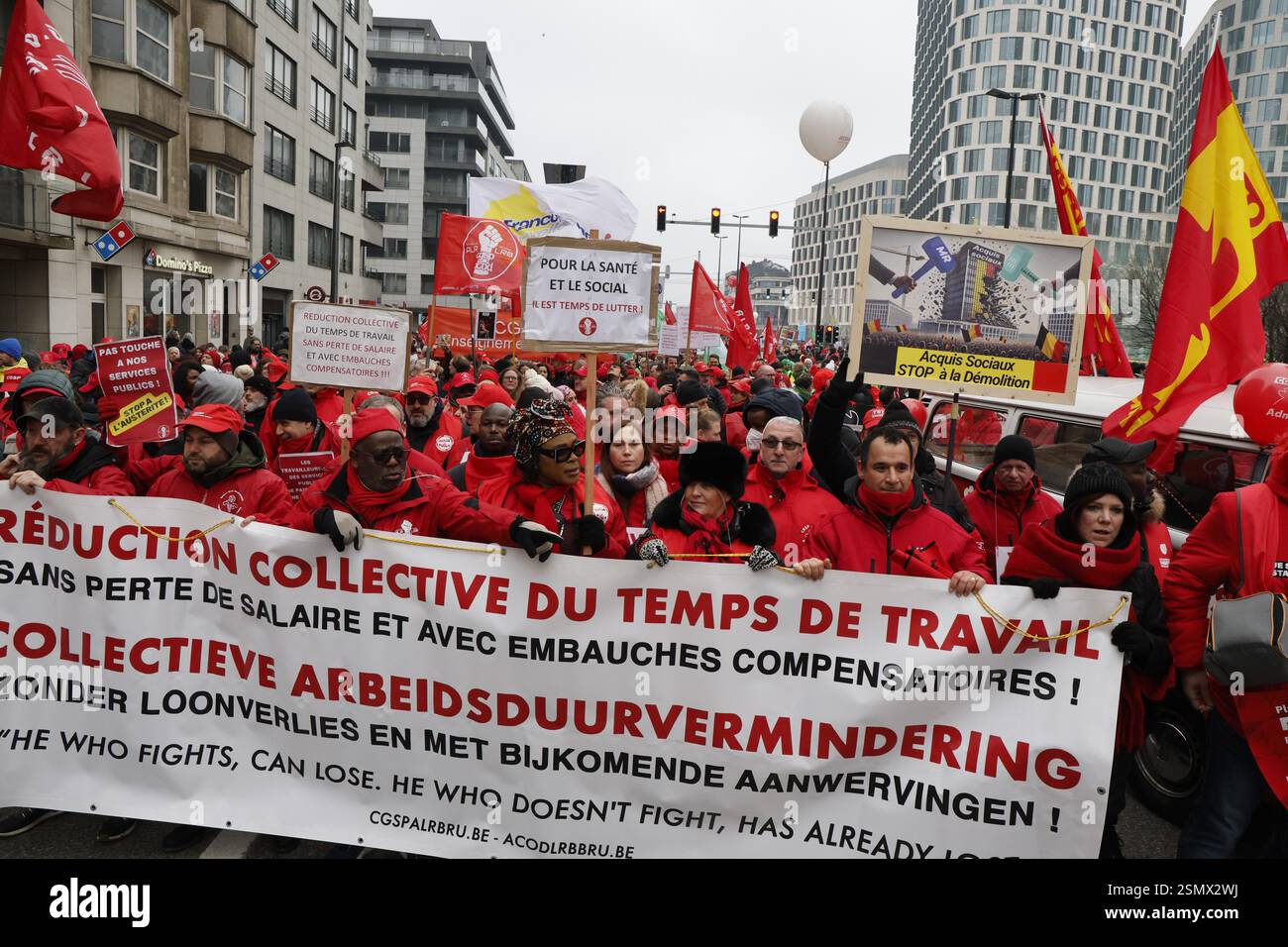 Brussels, Belgium. 13th Feb, 2025. Union members gather for a national ...