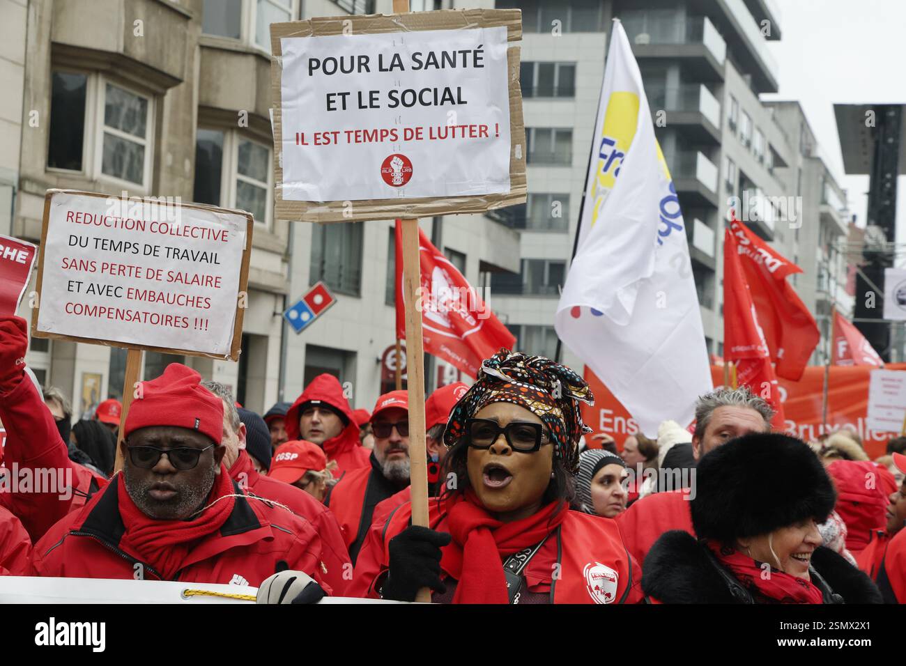 Brussels, Belgium. 13th Feb, 2025. Union members gather for a national ...