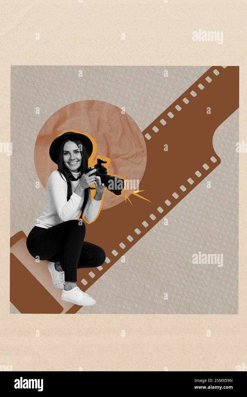 Creative artwork template sketch image 3D collage of journalist capture ...