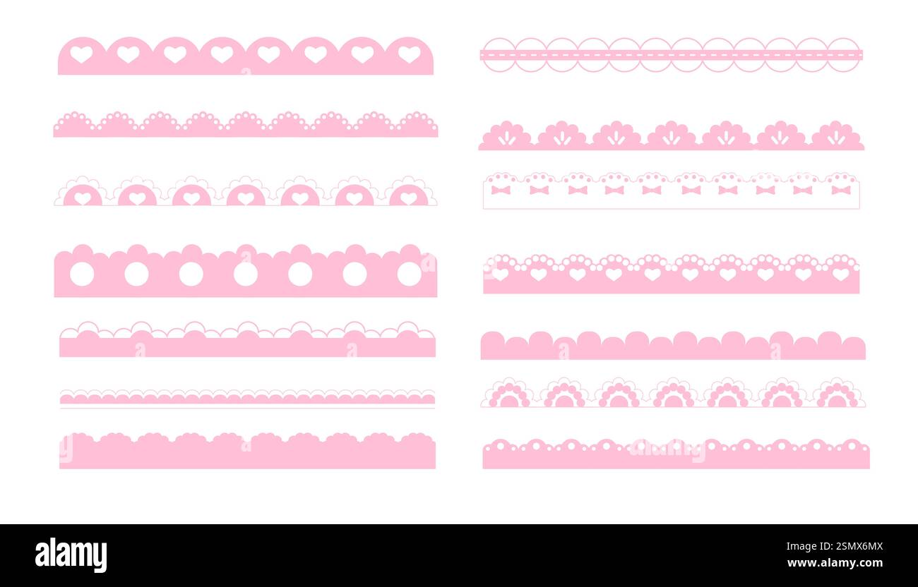 Scalloped pink border simple cute divider with heart and dots ornament ...