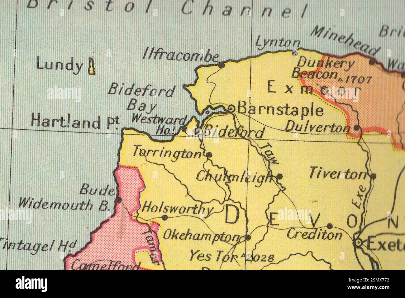 A vintage political map of Great Britain showing the county of Devon ...