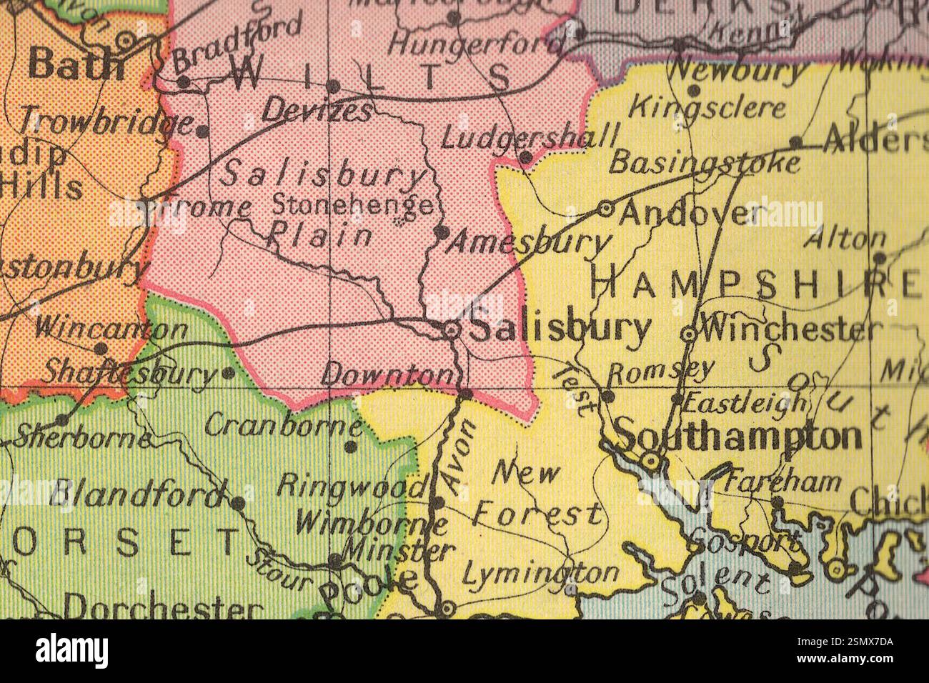A vintage political map of Great Britain showing the city of Salisbury ...