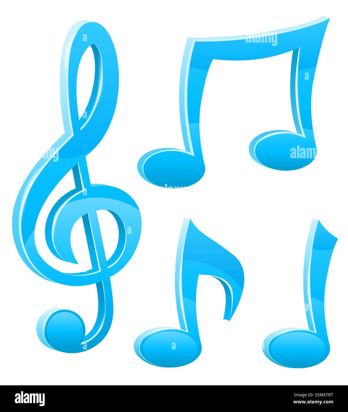 musical notes and treble clef vector illustration isolated on white ...
