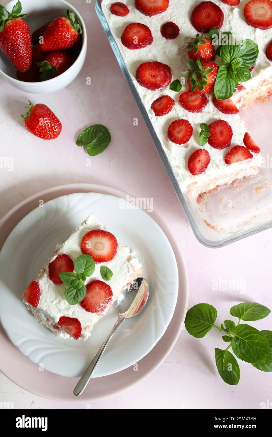 Strawberry tiramisu. Traditional Italian dessert with strawberries ...