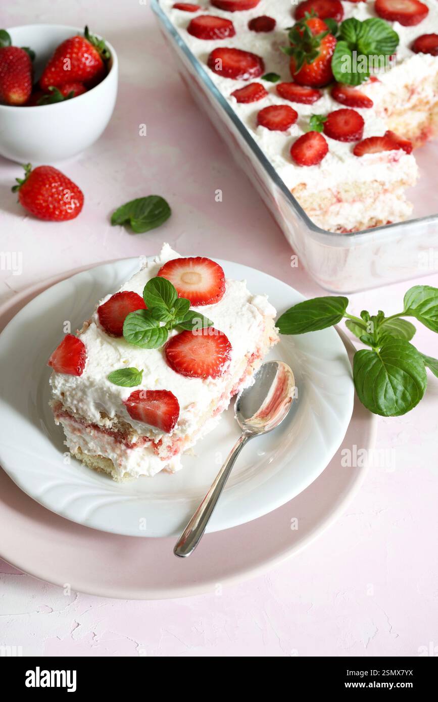 Strawberry tiramisu. Traditional Italian dessert with strawberries ...