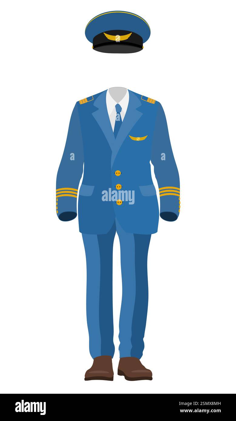 pilot uniform suit work clothes flat style vector illustration isolated ...