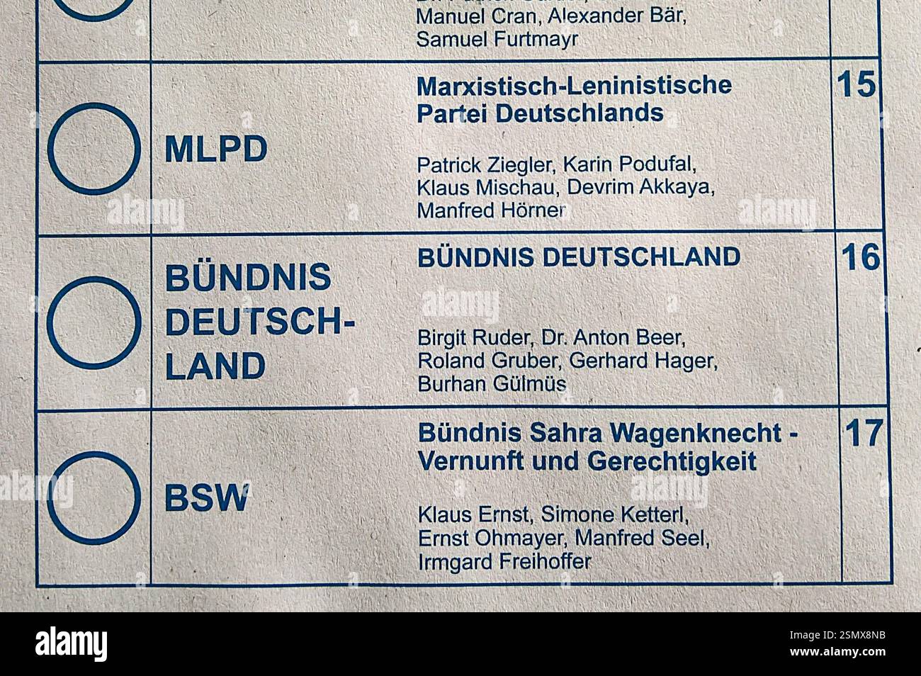 Stimmzettel bzw Wahlunterlagen für den 23. Februar 2025, MLPD ...