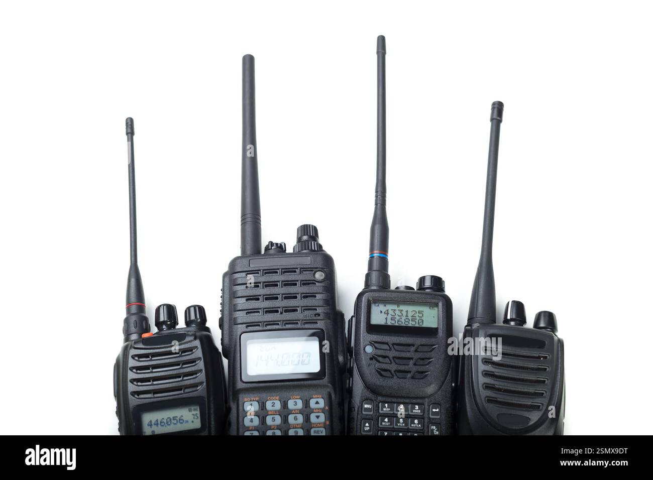 Various models of handheld communication devices arranged for display ...
