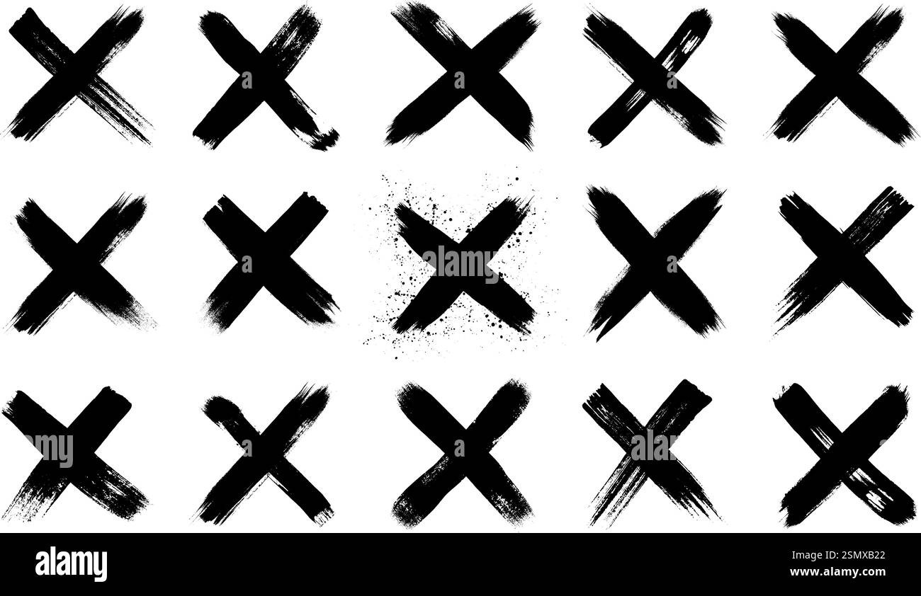 Hand drawn dirty grunge brush strokes cross x vector illustration icon ...