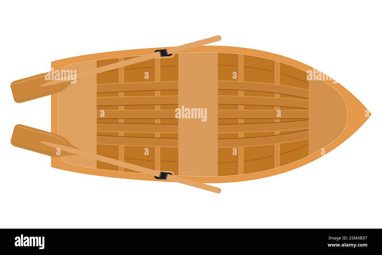 wooden boat top view flat style vector illustration isolated on white ...