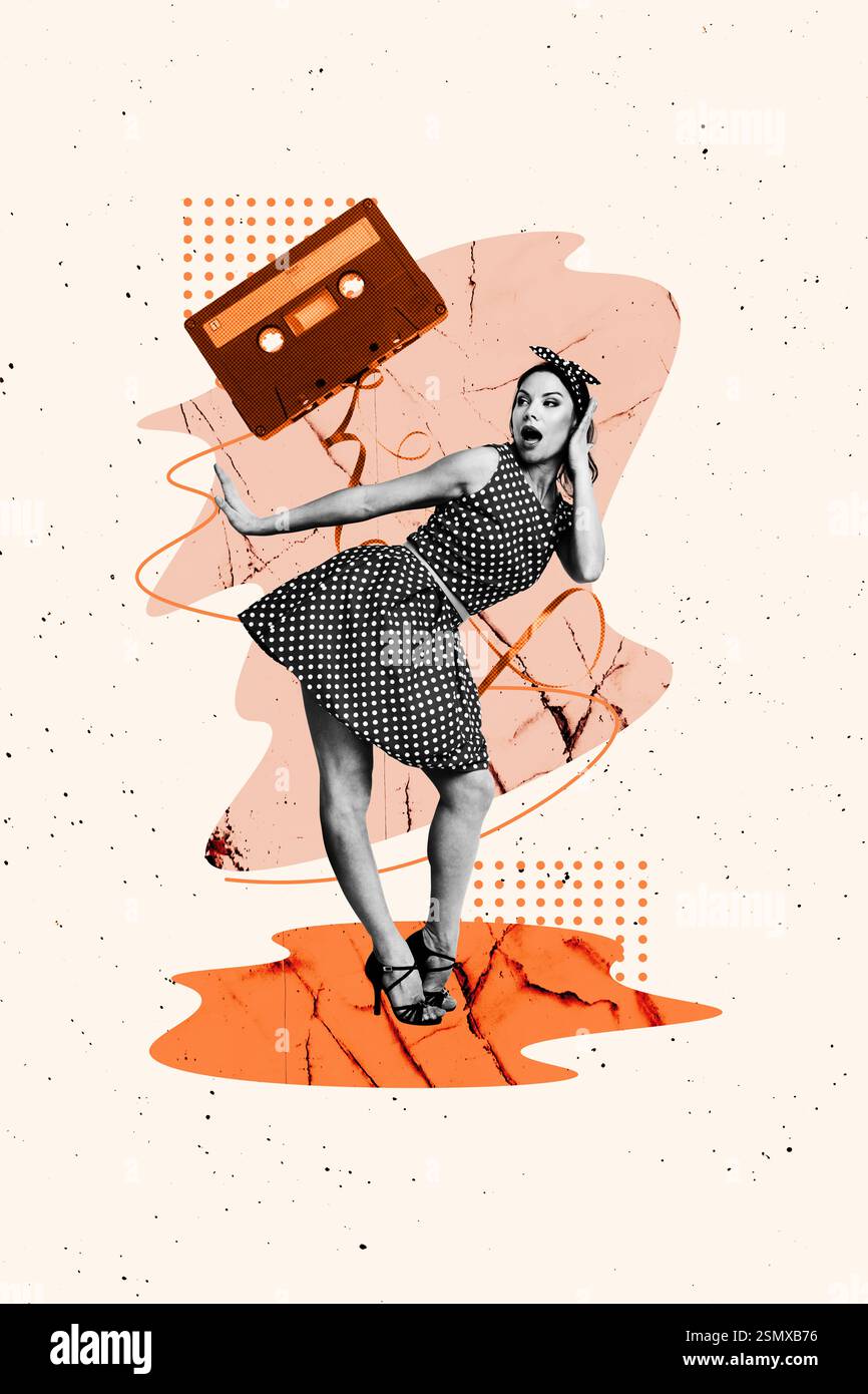 Composite 3D photo collage design trend sketch of young lady pinup ...