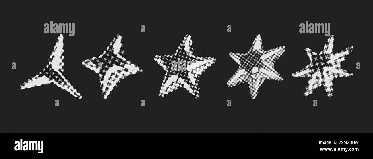 Y2k 3d chrome halftone stars shape retro abstract elements vector ...