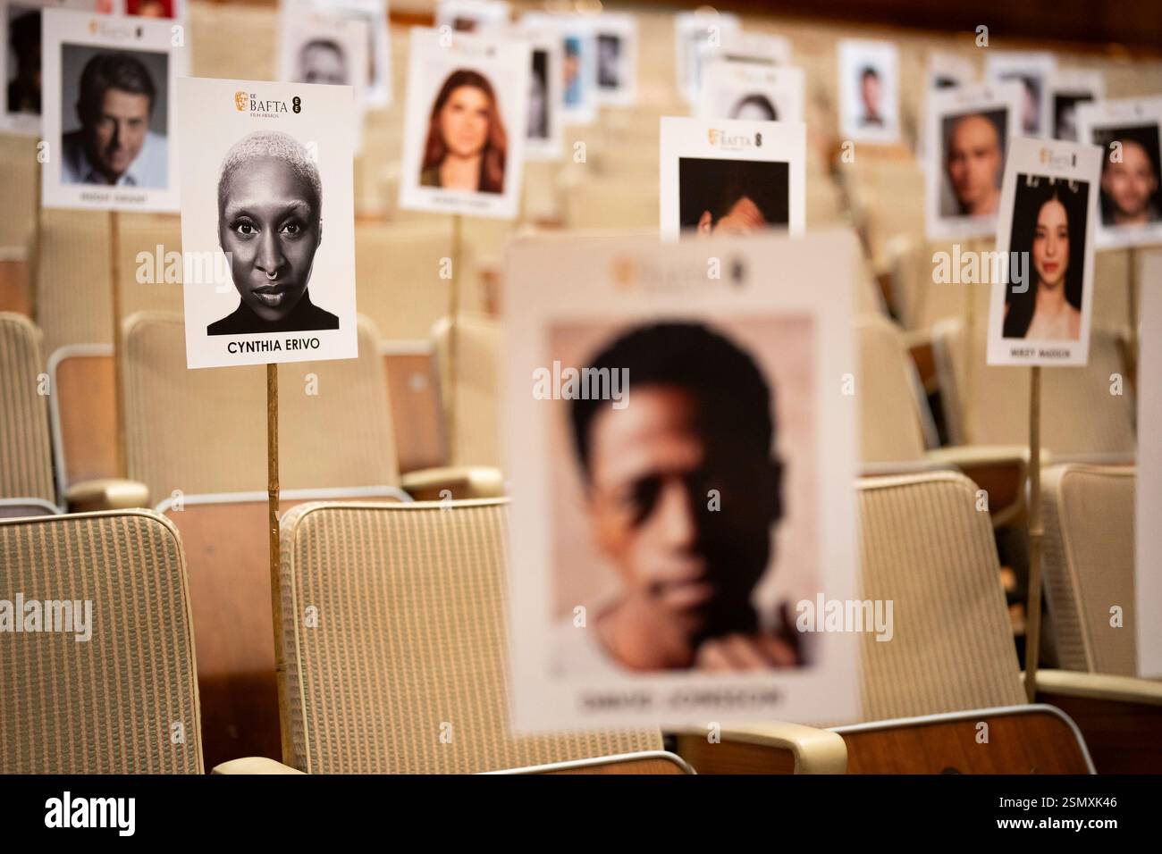 Placards with images of actors are placed on seats ahead of the BAFTA ...