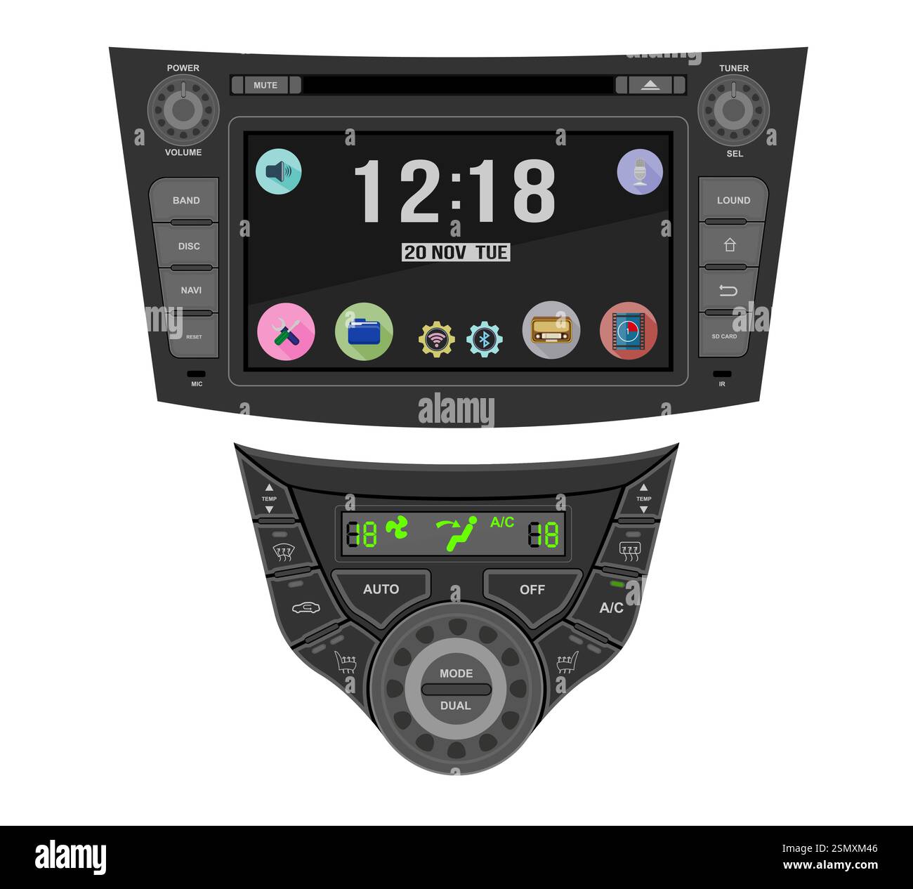 car multimedia with touchscreen vector illustration flat style isolated ...