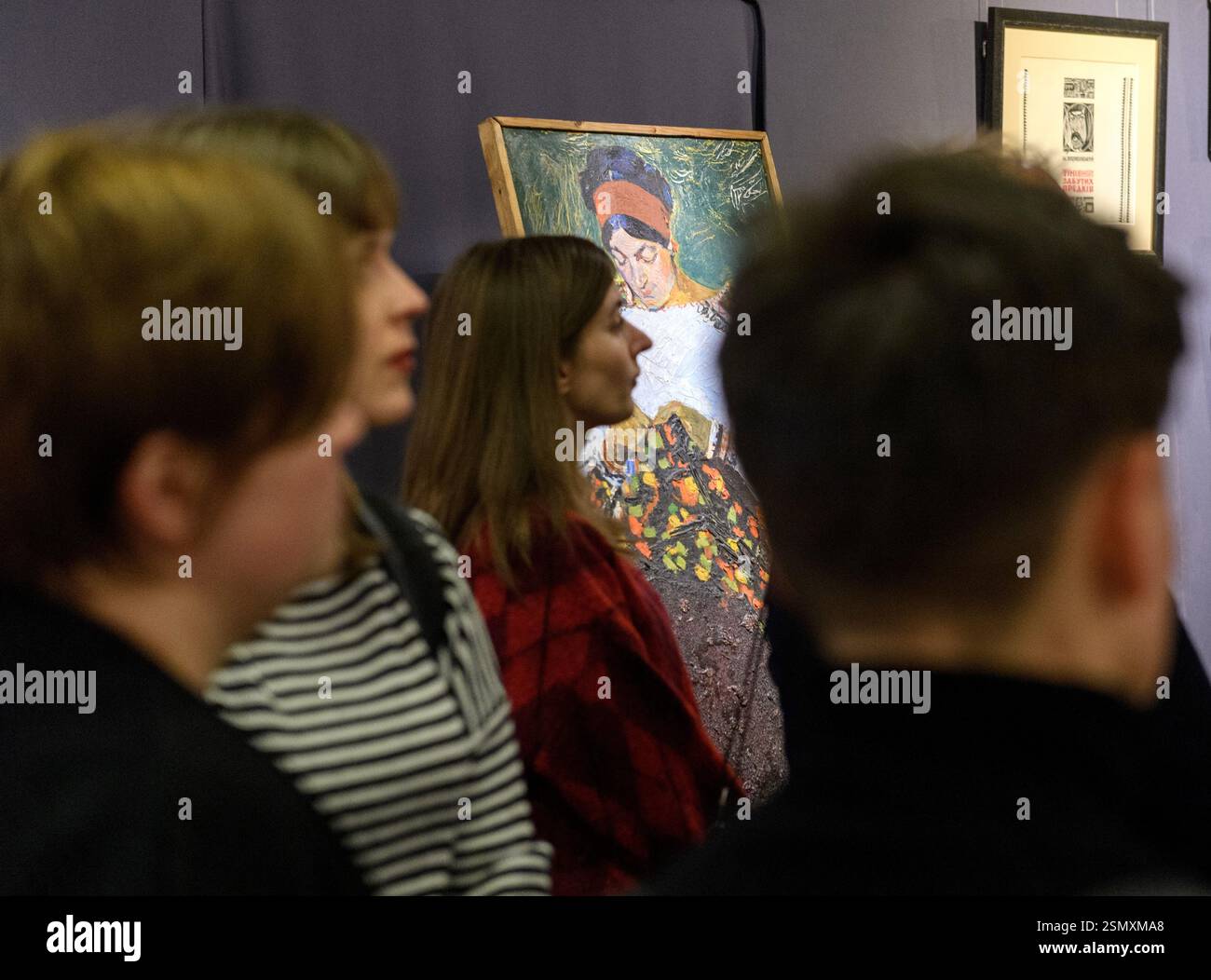KYIV, UKRAINE - FEBRUARY 12, 2025 - A painting is displayed at the ...