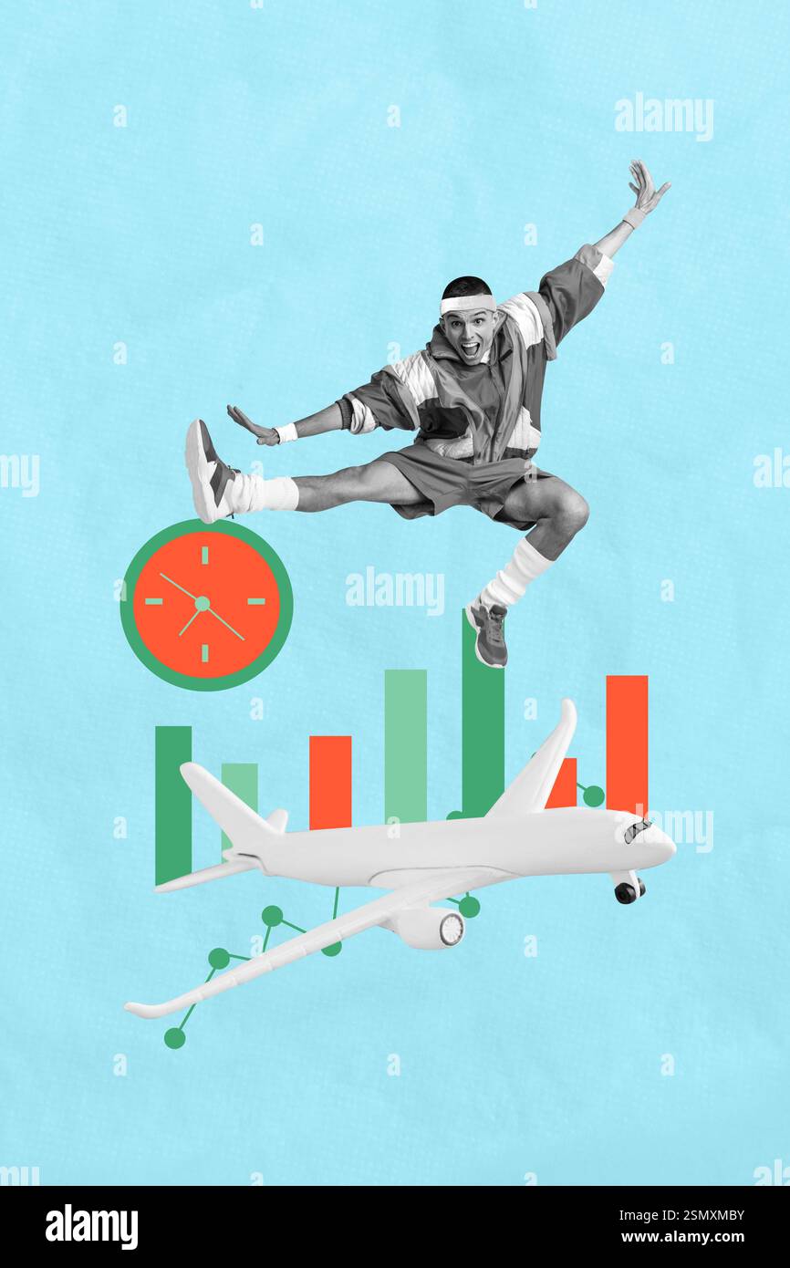 Poster image vertical photo collage of happy businessman jump chart ...