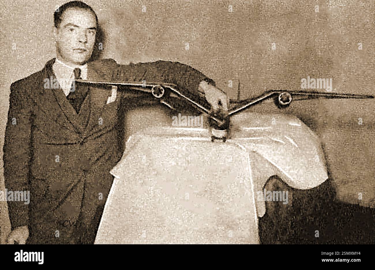Model of the English Flying Bat aircraft with 1938 with it's designer P ...