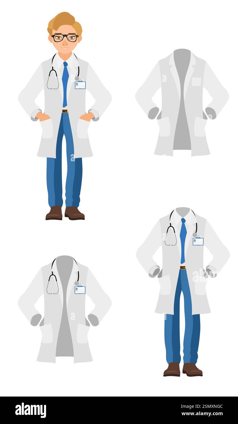 doctor in a robe, uniform, work clothes flat style vector illustration ...