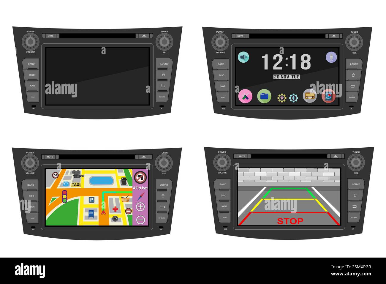 car multimedia with touchscreen vector illustration flat style isolated ...