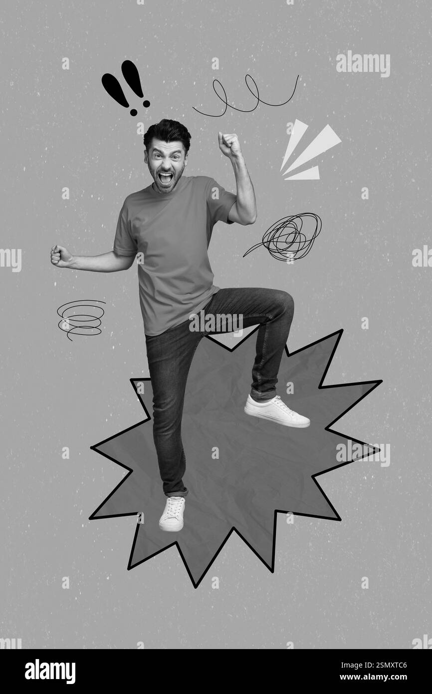 Creative abstract template graphics collage image of angry guy shouting ...
