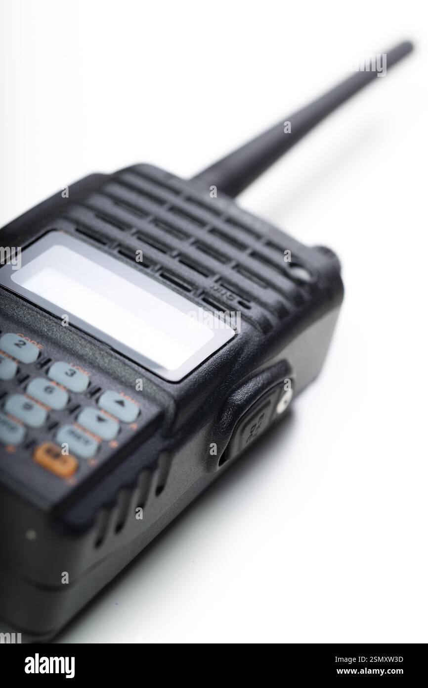 Communication device on a white background highlighting its features ...