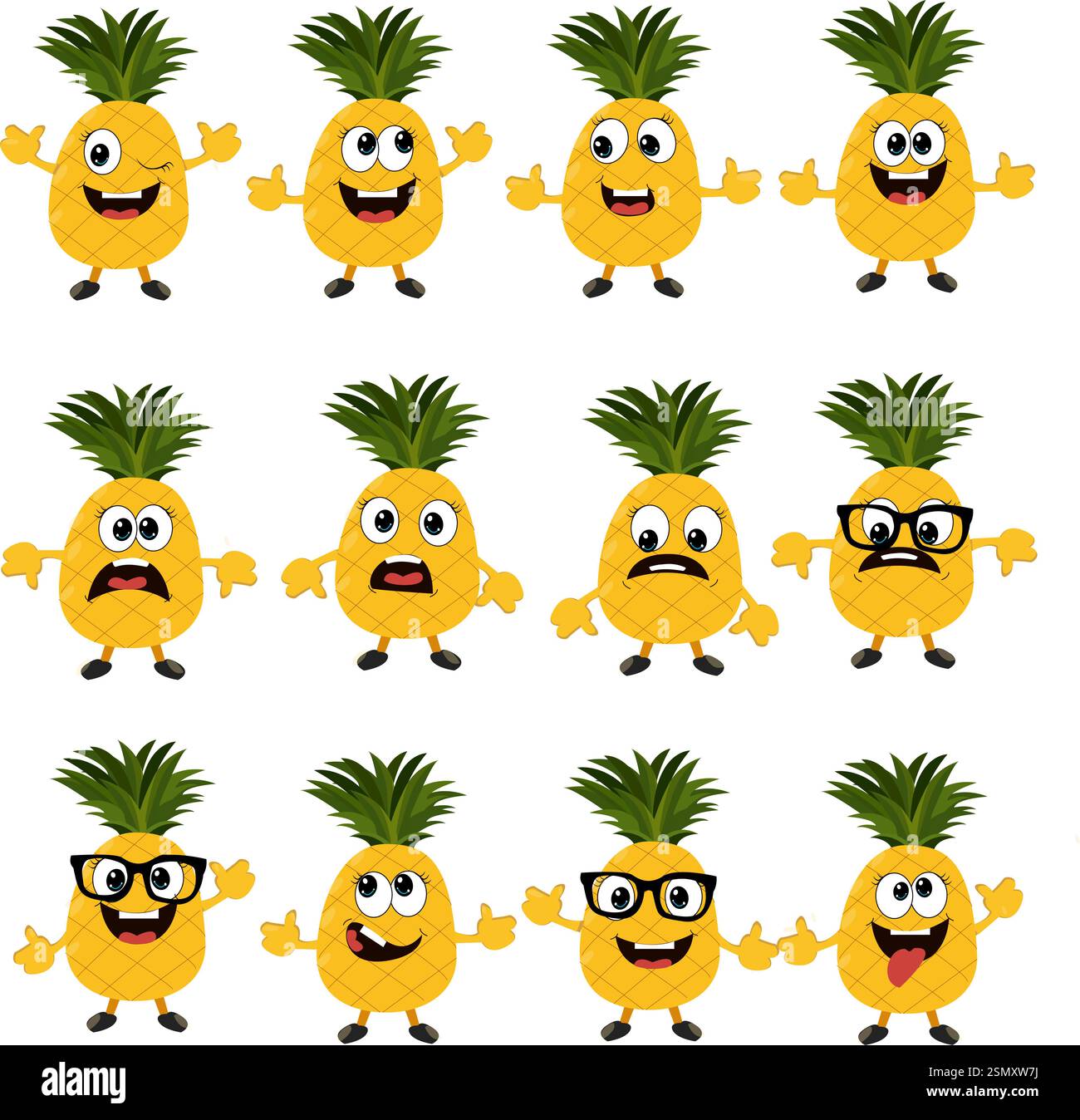 cartoon pineapple set with different emotions Stock Photo - Alamy