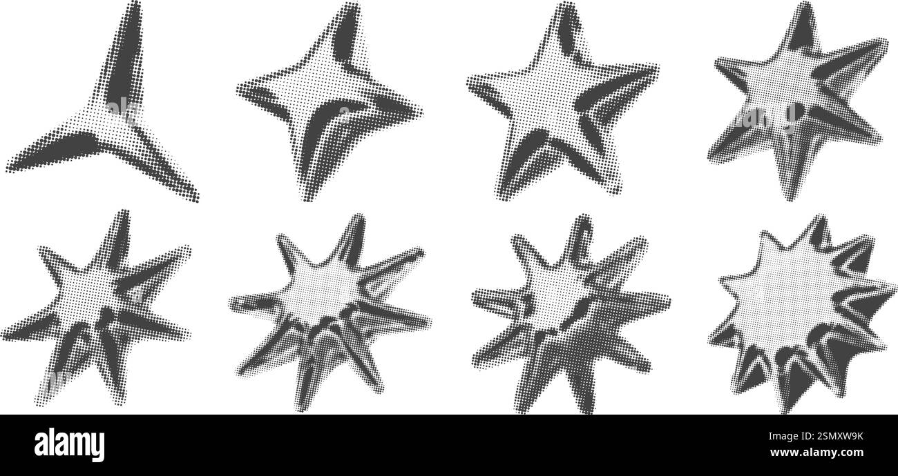 Y2k 3d chrome halftone stars shape retro abstract elements vector ...