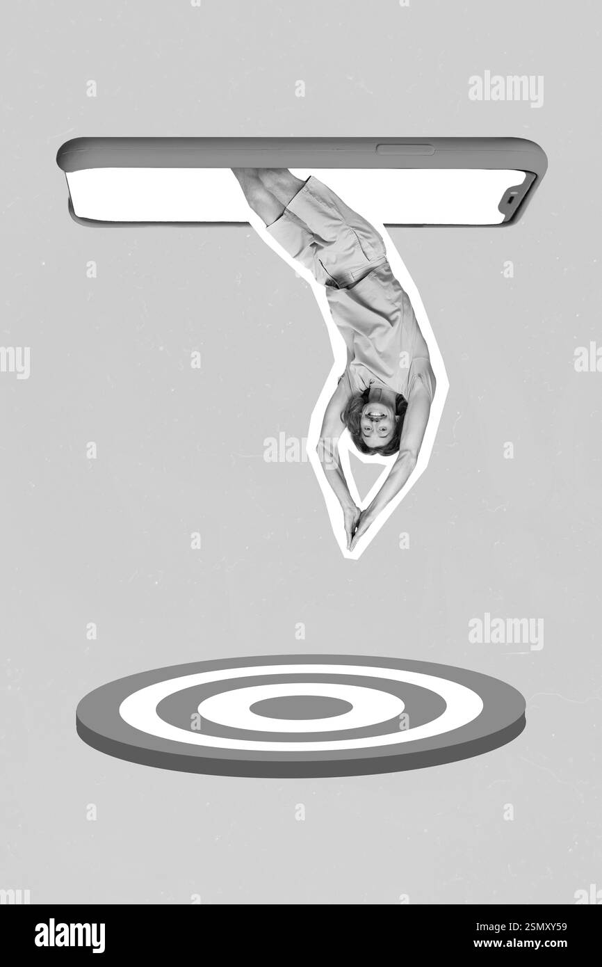 Collage 3d image of pinup pop retro sketch of smiling funny guy jumping ...