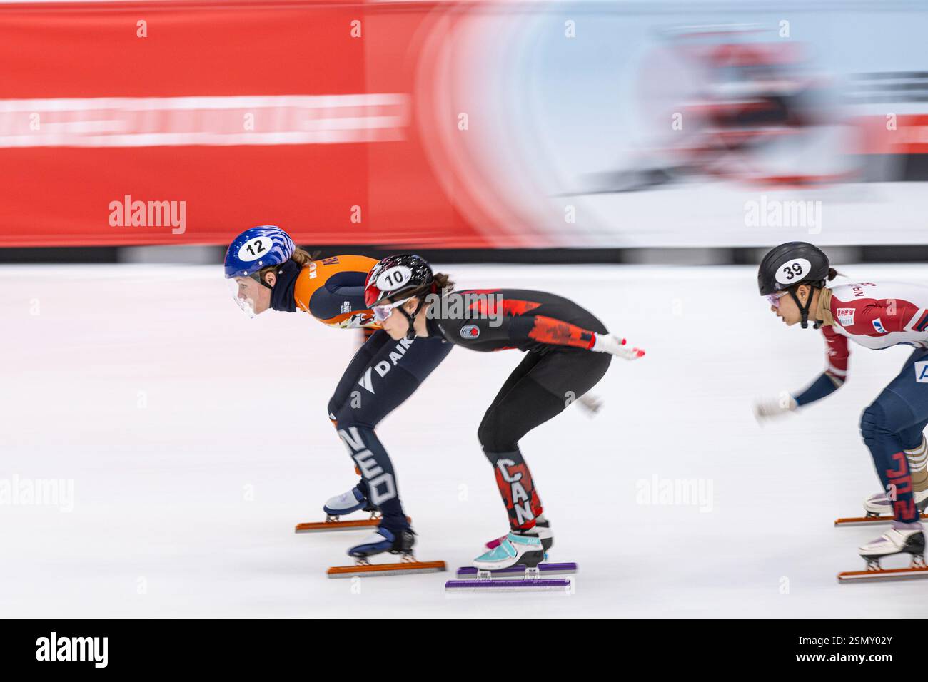VELZEBOER Michelle NED leads BLAIS Danae CAN during the ISU Short Track ...
