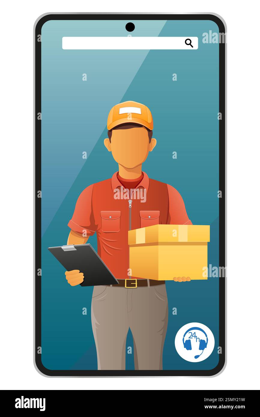 delivery man by phone courier service vector illustration isolated on ...