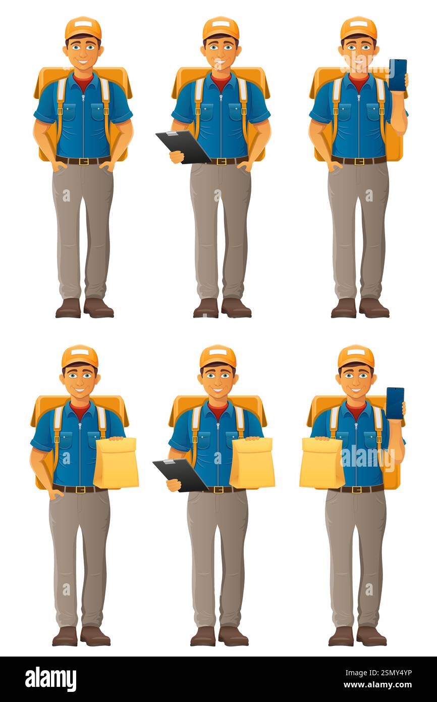 delivery young man courier service vector illustration isolated on ...