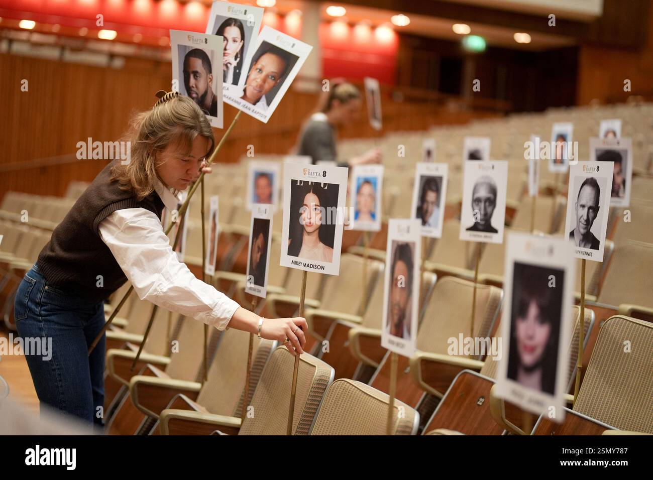 Staff members use "heads on sticks" to check camera blocking at the ...