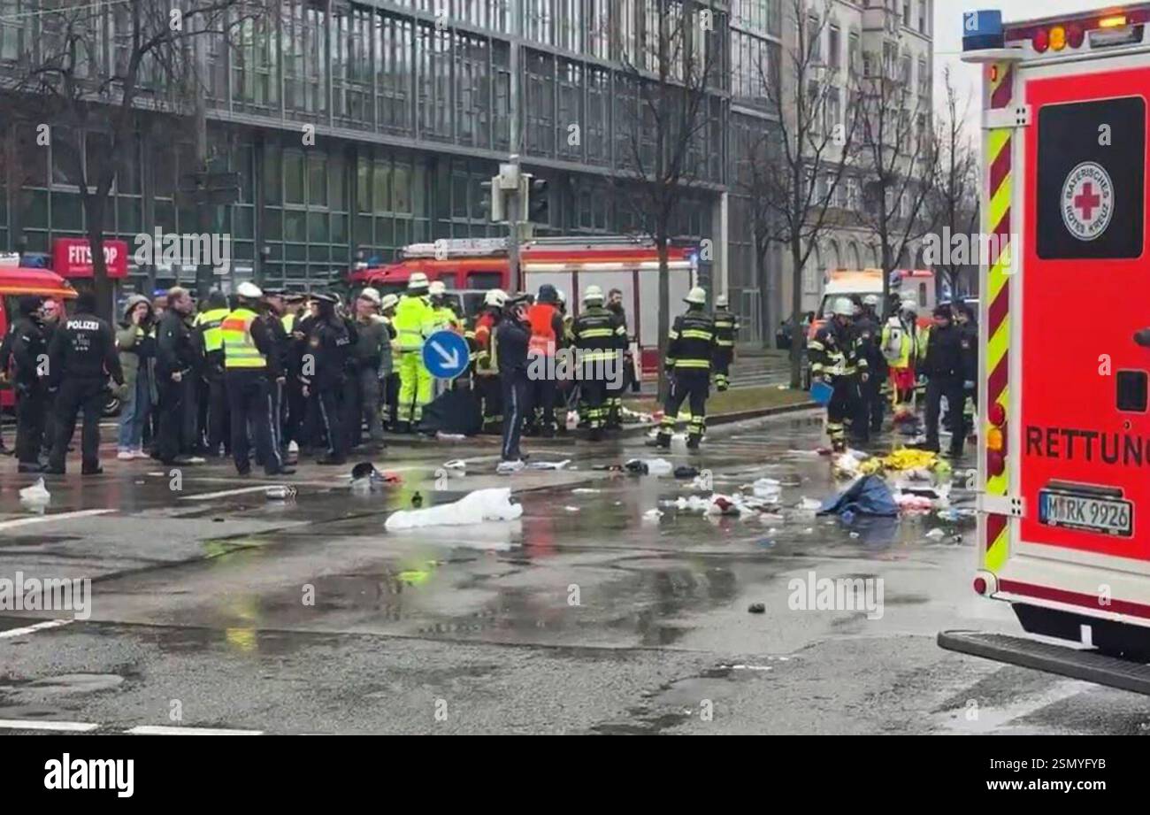 Emergency services attend the scene of an accident after a driver hit a ...