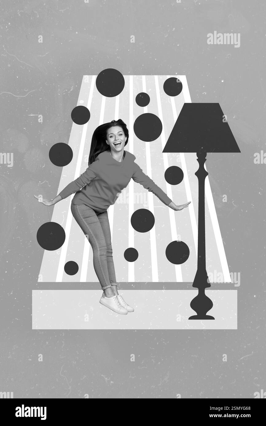 Photo collage cartoon comics sketch picture of excited funky lady ...