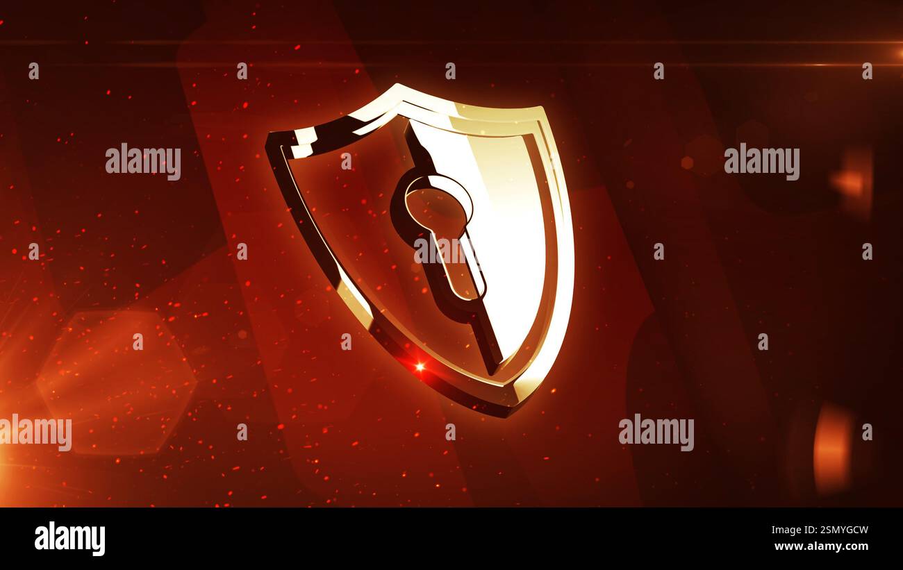 Shield cyber security computer system protection golden metal symbol ...