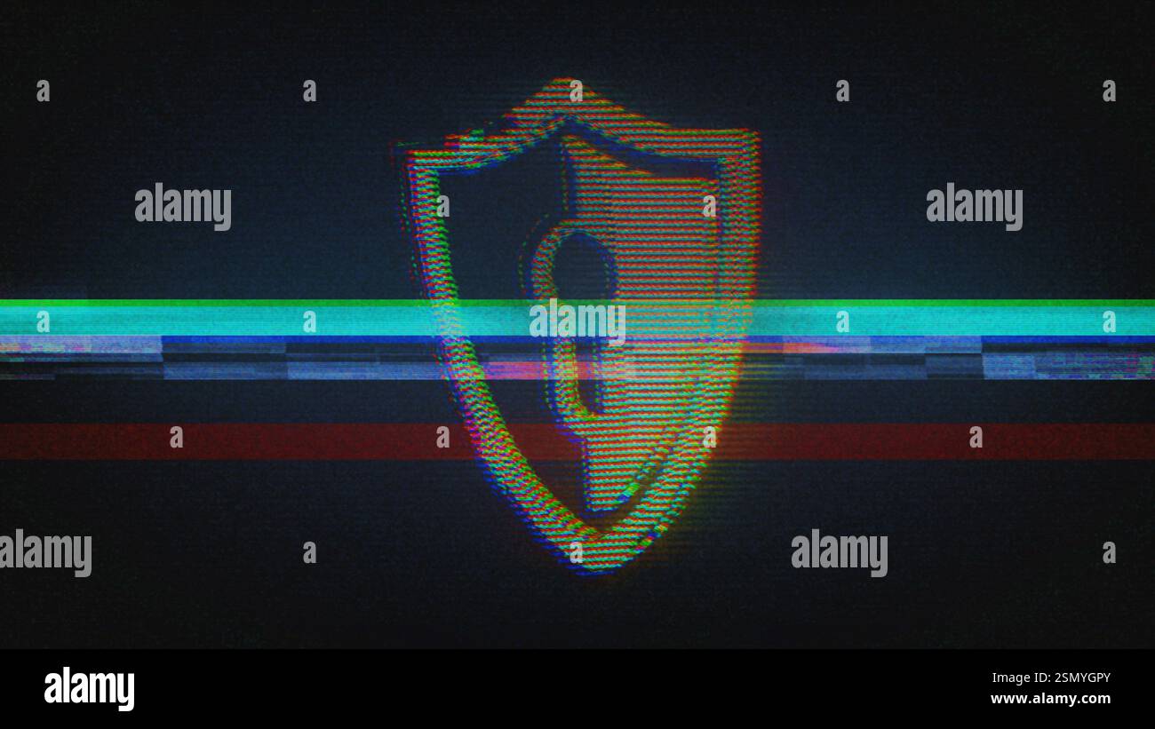 Shield cyber security computer system protection symbol glitch and ...