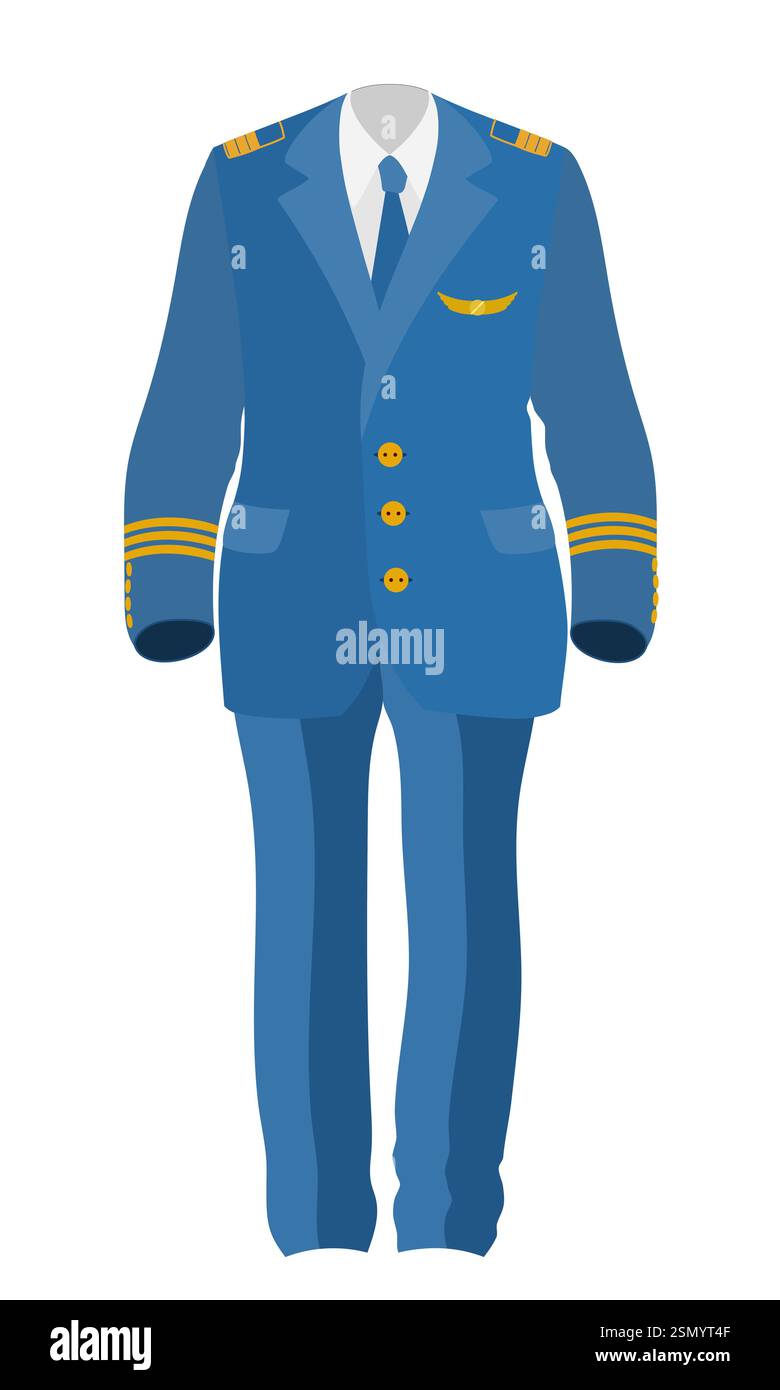 pilot uniform suit work clothes flat style vector illustration isolated ...