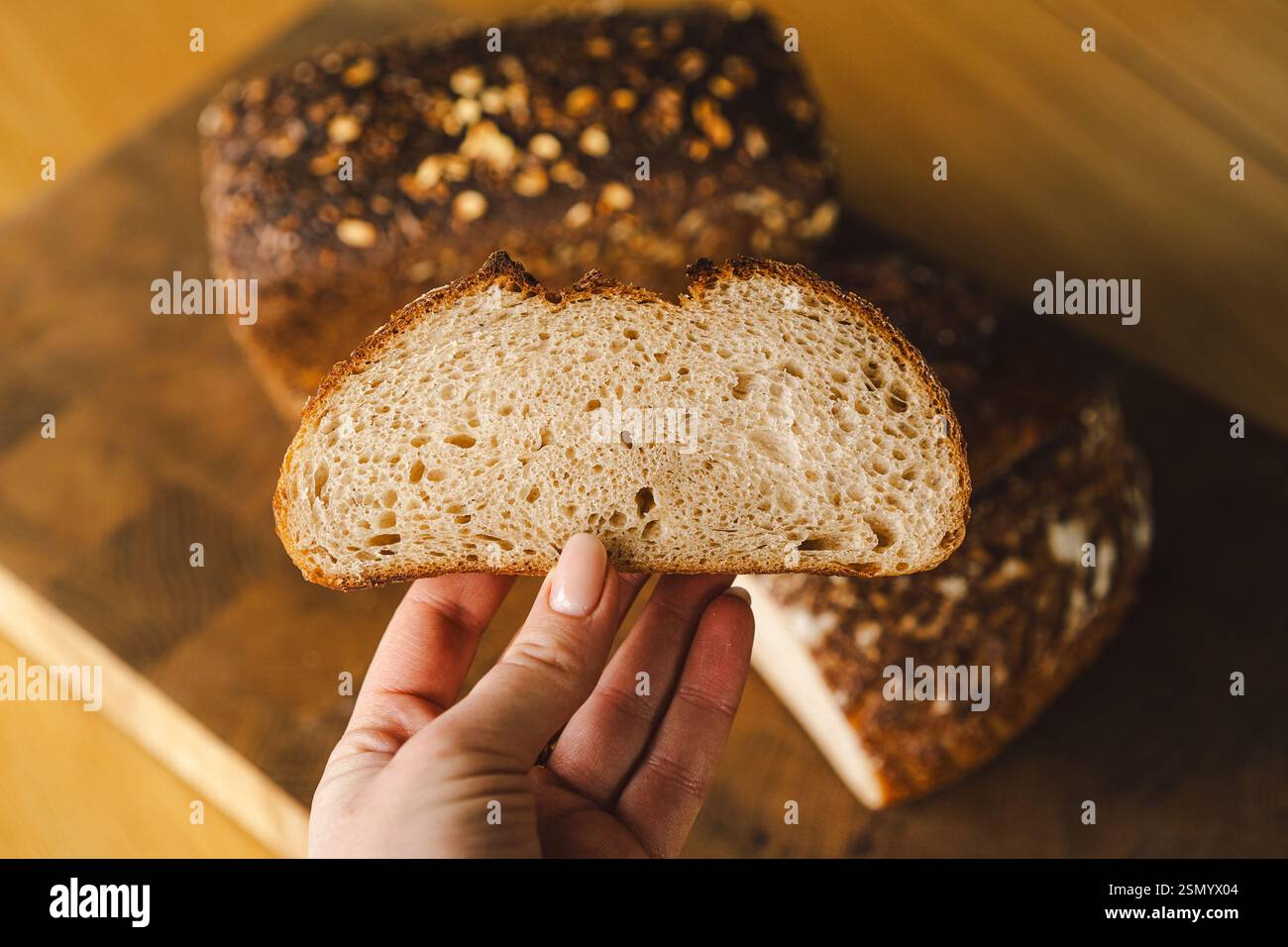 Whole grain, yeast-free healthy sourdough bread Stock Photo - Alamy