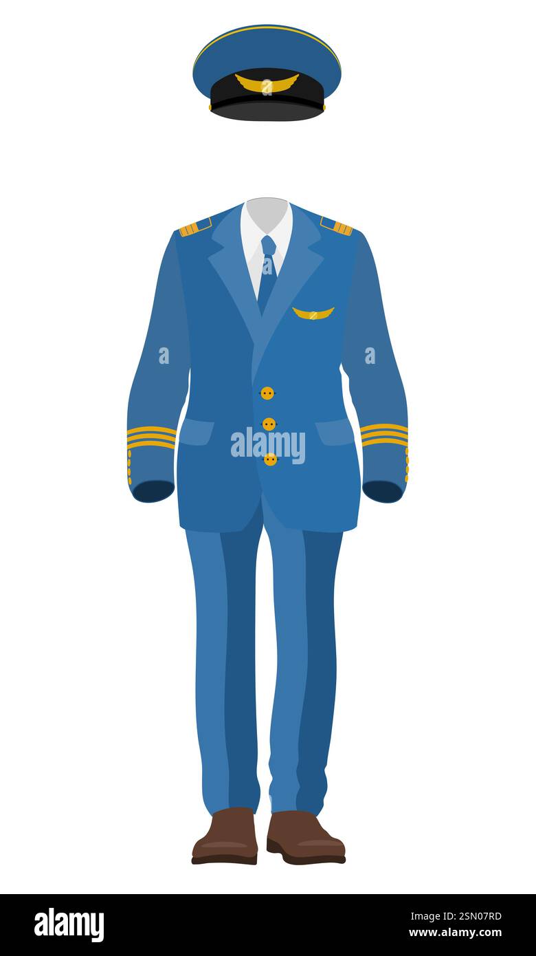 pilot uniform suit work clothes flat style vector illustration isolated ...