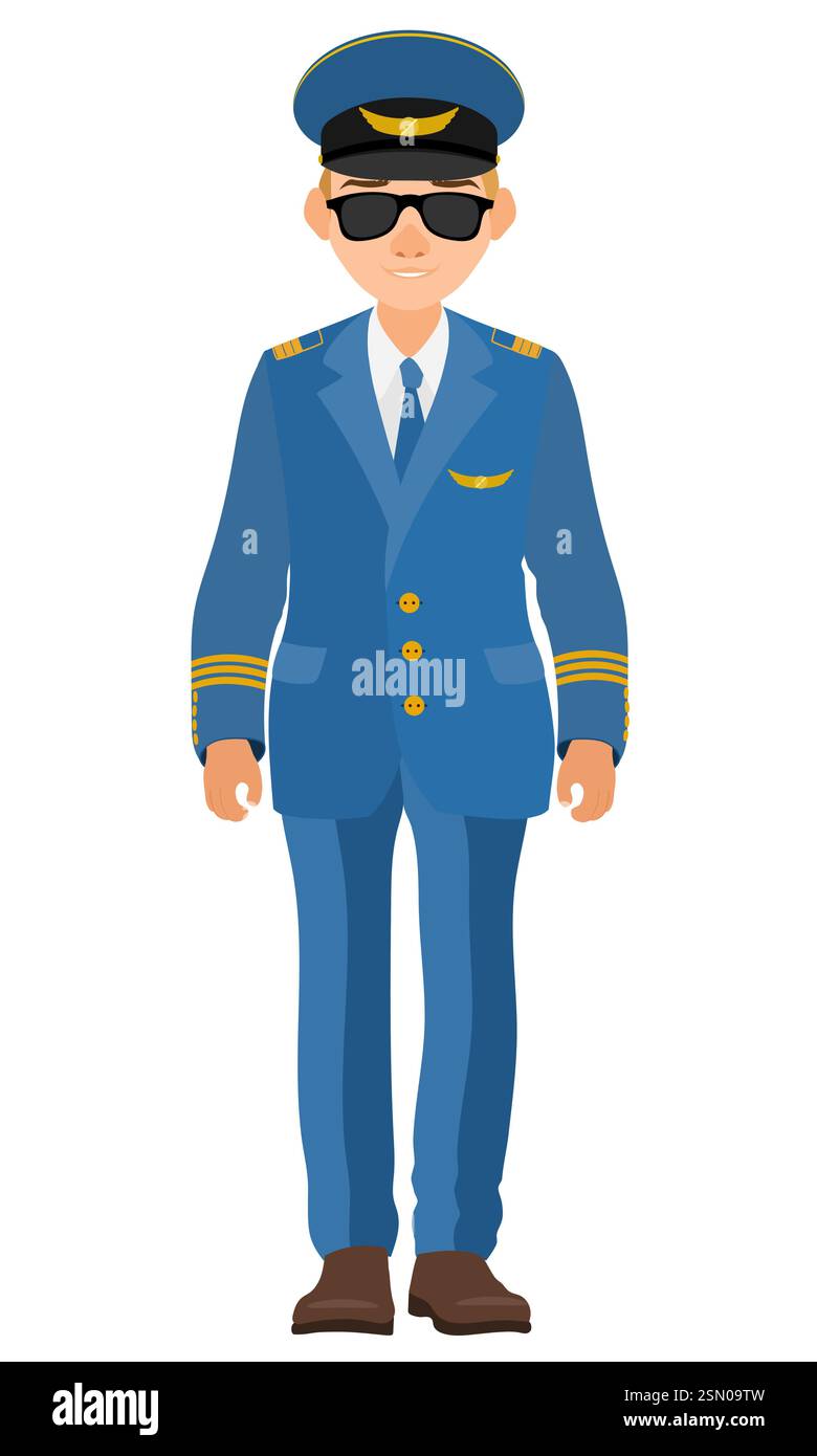 pilot uniform suit work clothes flat style vector illustration isolated ...