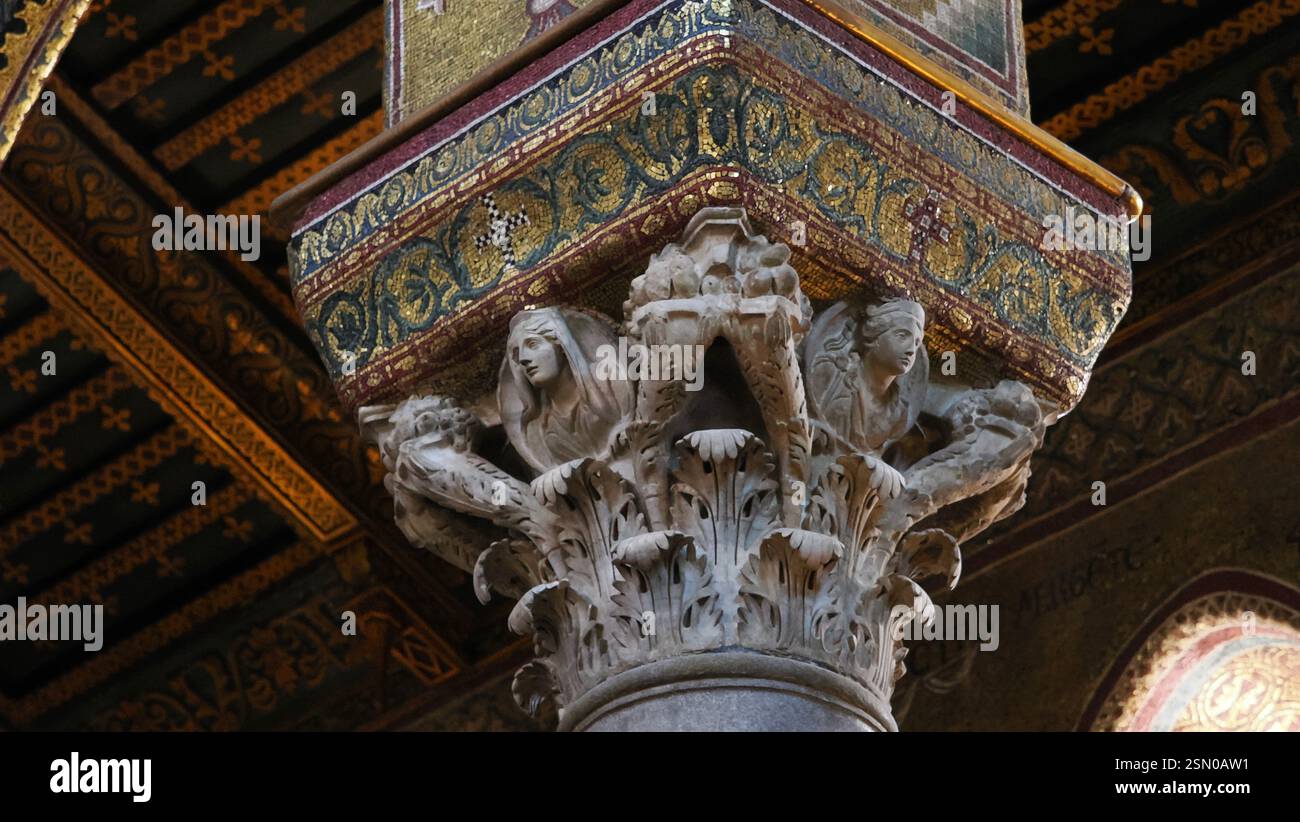 Ornate Marble Column with Decorative Carvings in Historic Architectural ...