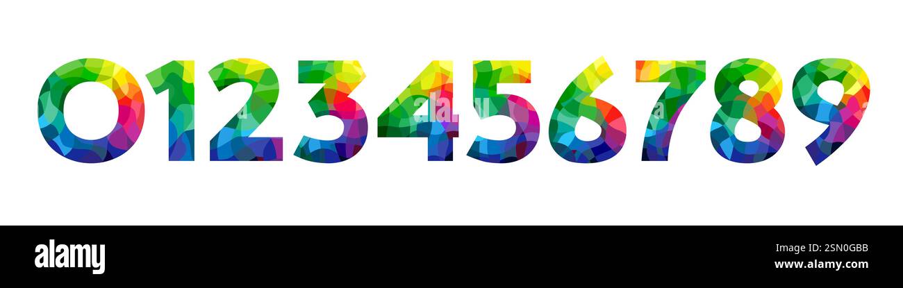 Set of bright green numbers from 0 to 9. Stained glass design of 0-9 ...