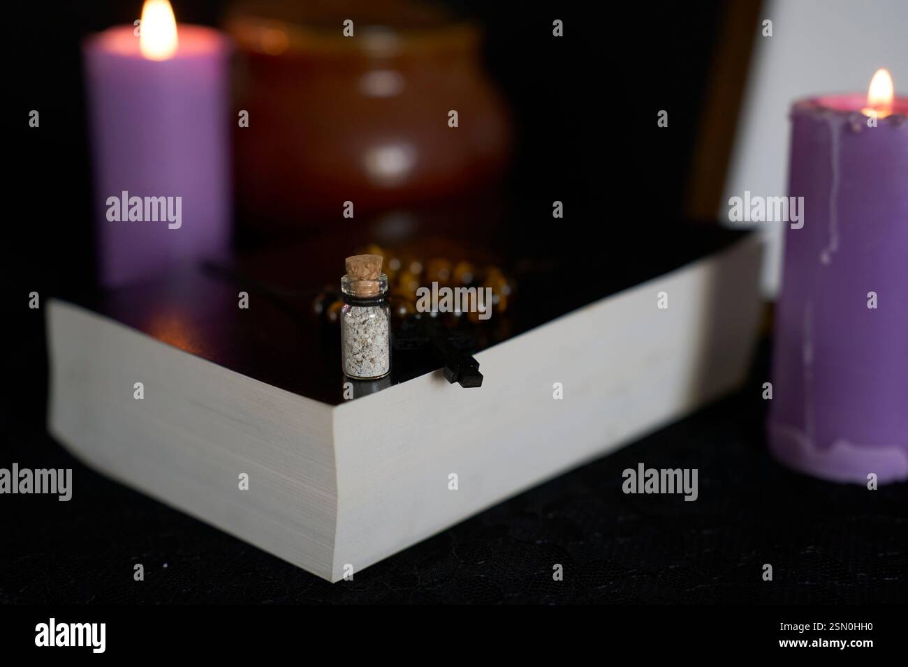 funeral, photo frame, candles, urn for ashes, holy bible and spiritual ...