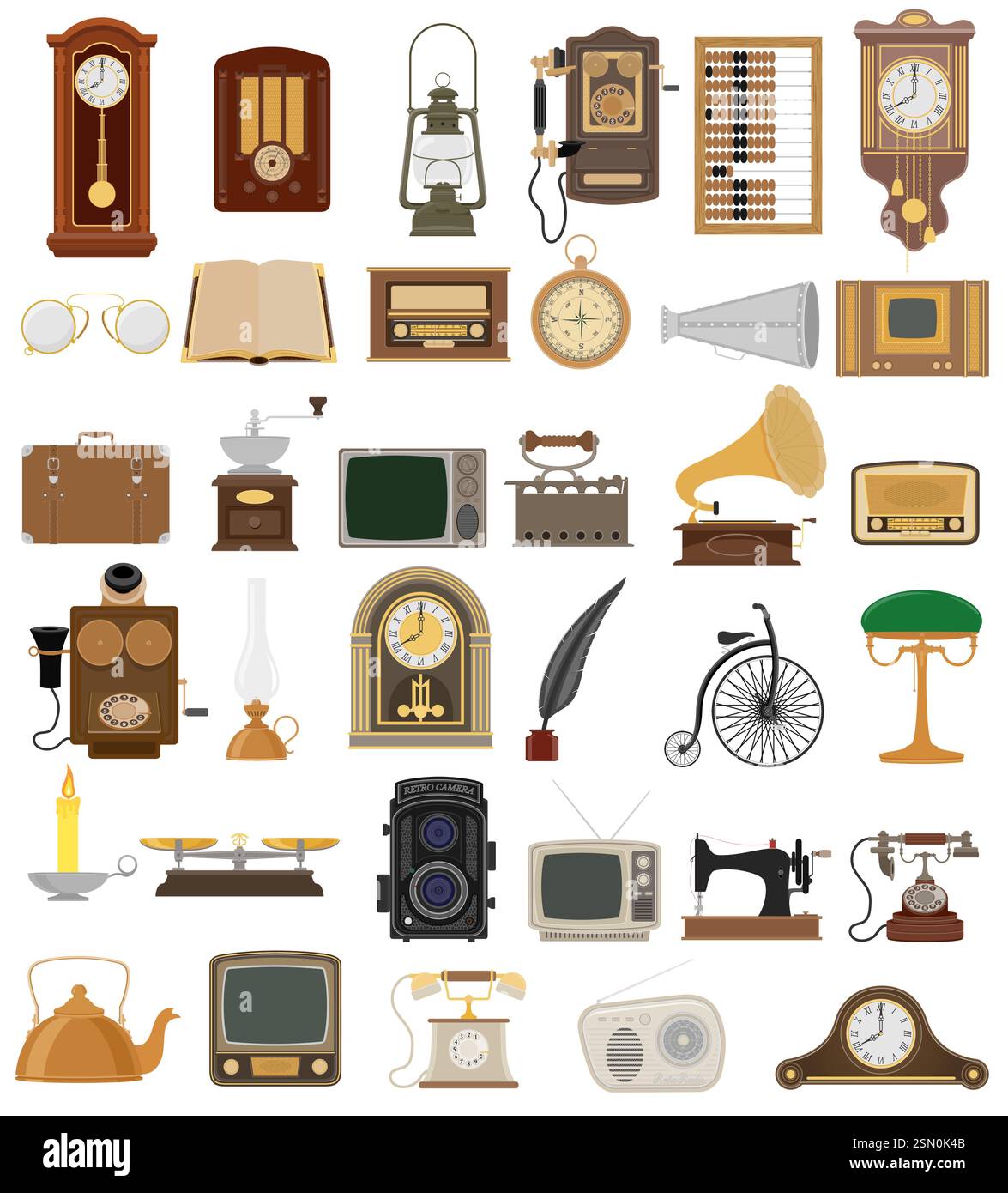 retro old vintage icons flat style stock vector illustration isolated ...