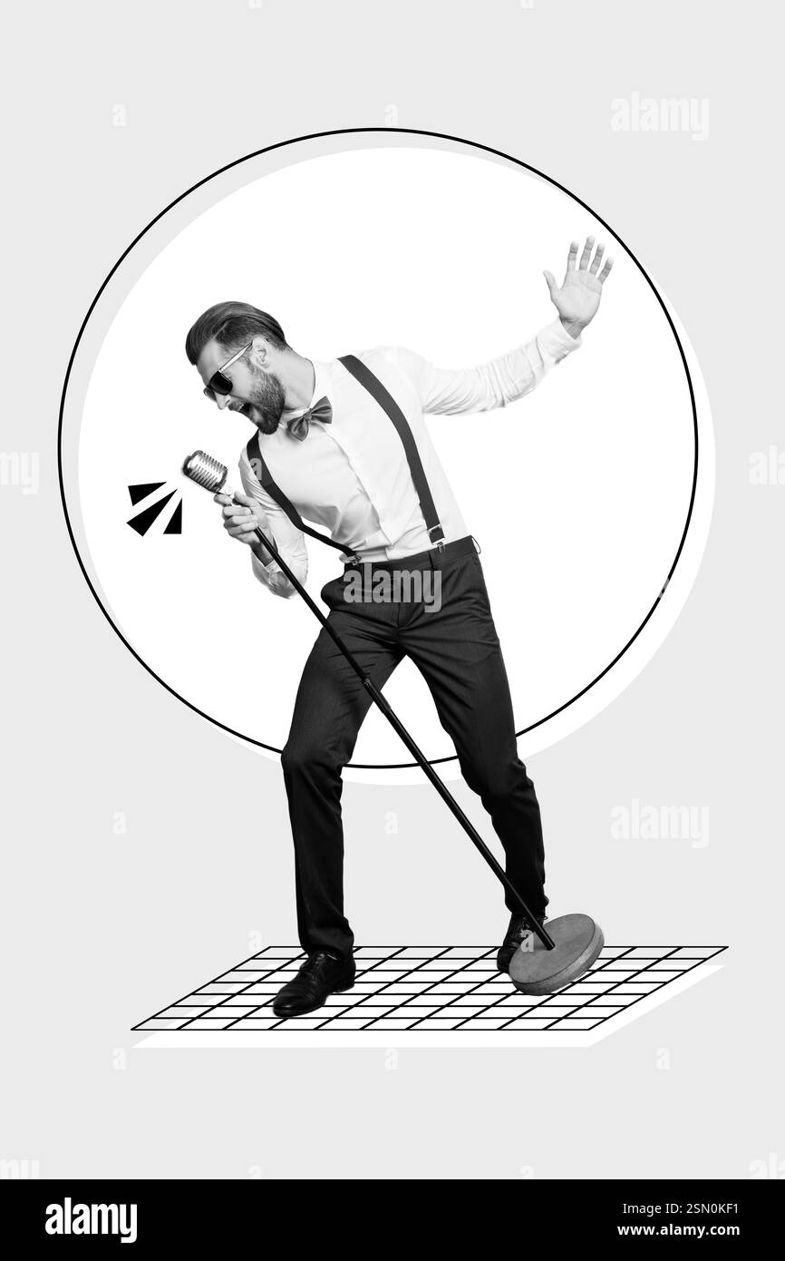 Collage photo of young talented concert singer man wear spectacles ...