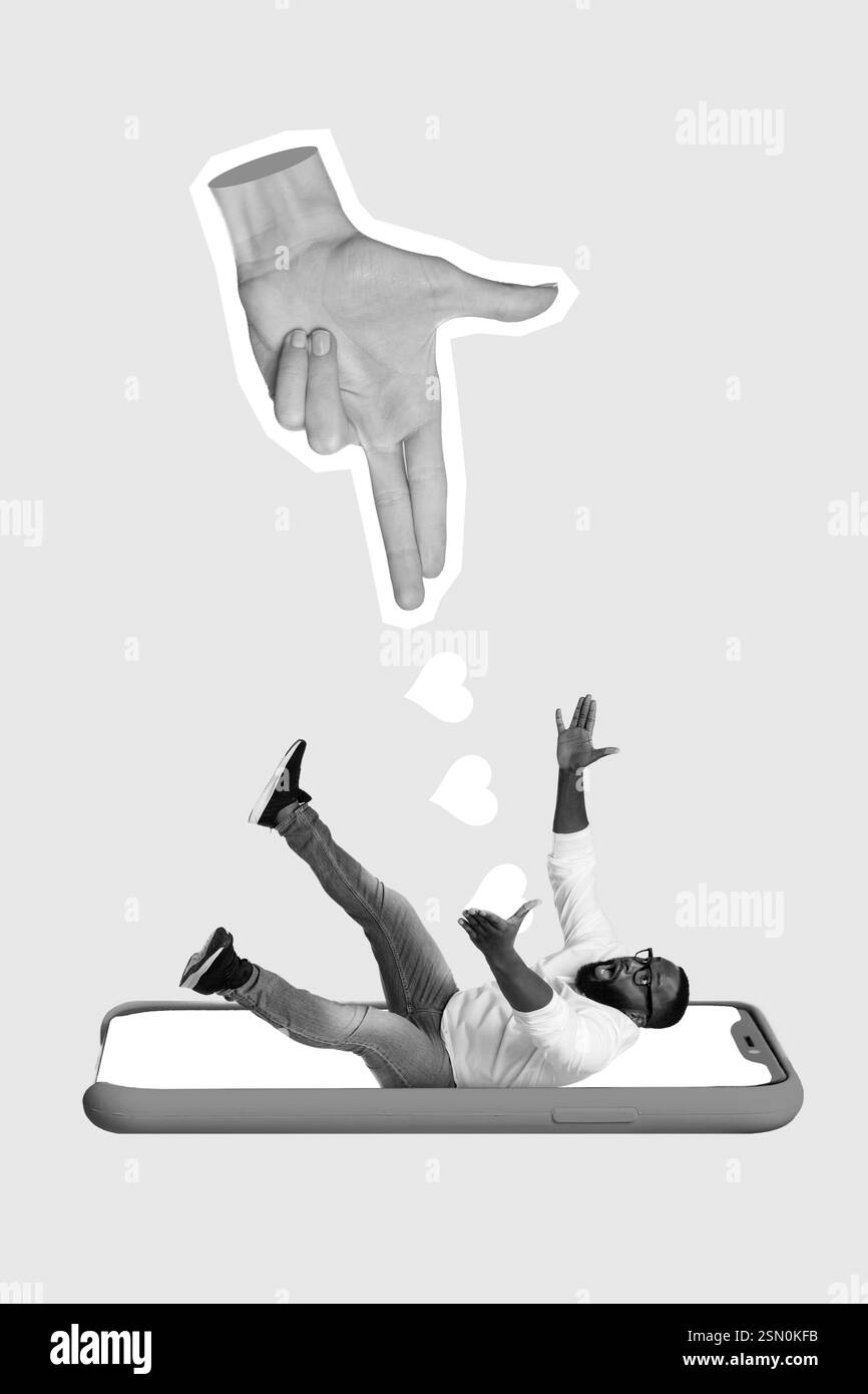 Creative 3d artwork collage photo of young excited student blogger guy ...