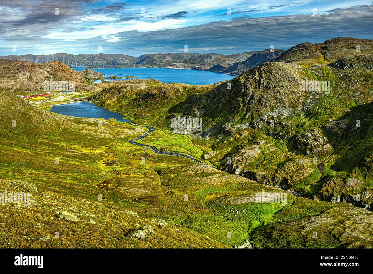 Panorama of fjords and lakes in Knivskjellodden, the northernmost part ...