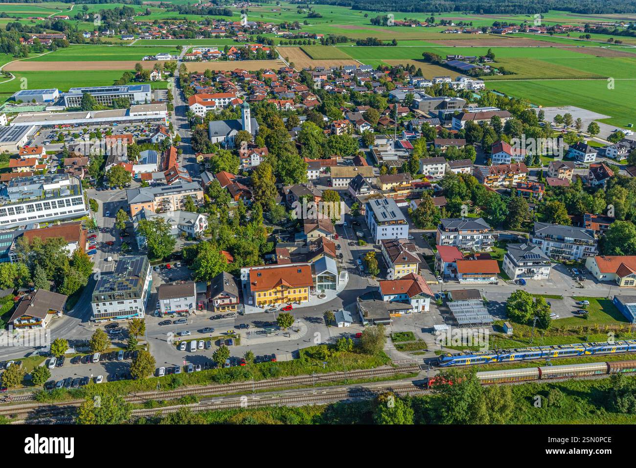 View of the Mangfall valley around Bruckmühl on the edge of the ...