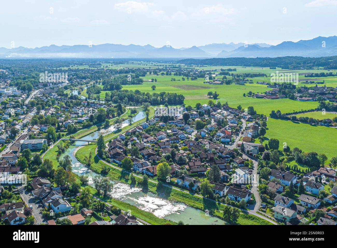 View of the Mangfall valley around Bruckmühl on the edge of the ...